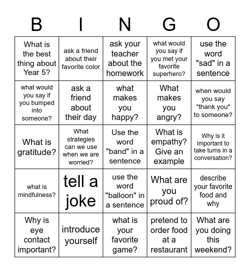 Conversation Bingo Card