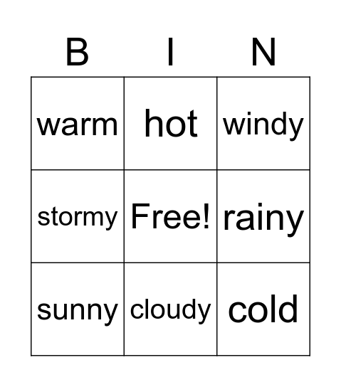 weather Bingo Card