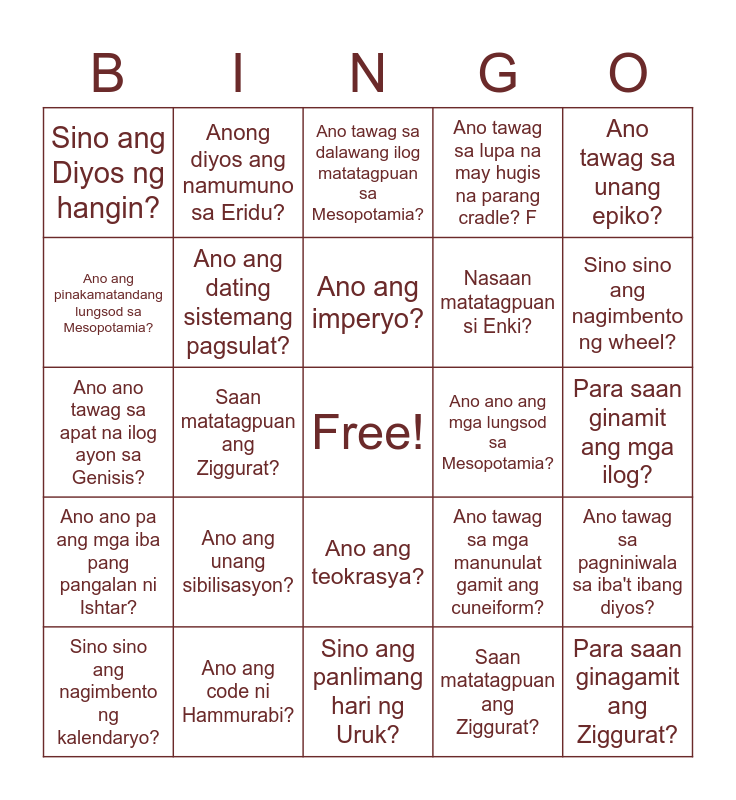 Untitled Bingo Card