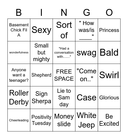 Sam Bingo Card