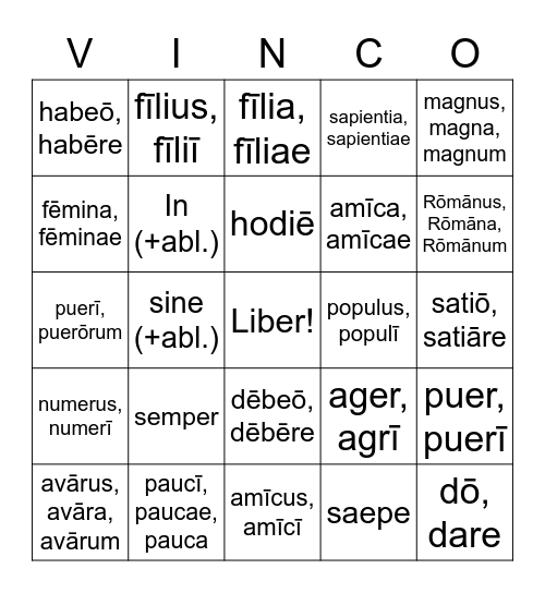 Wheelock Ch. 3 Vocabulary Bingo Card