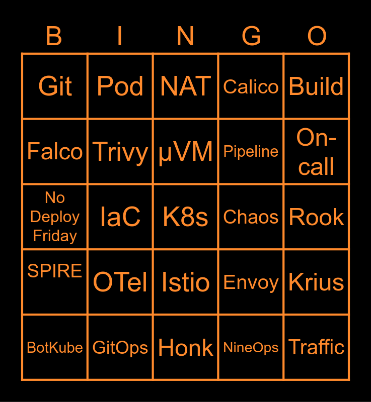 Cloud Native - DevOps Bingo Card