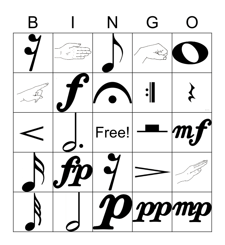 Music Symbol Bingo Card
