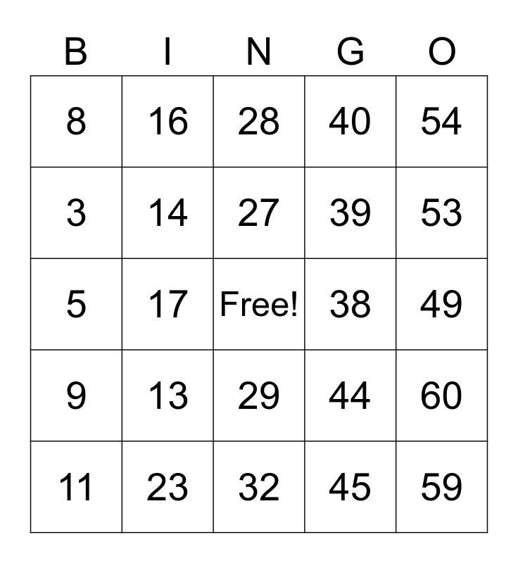 Grandparents Day Bingo Card