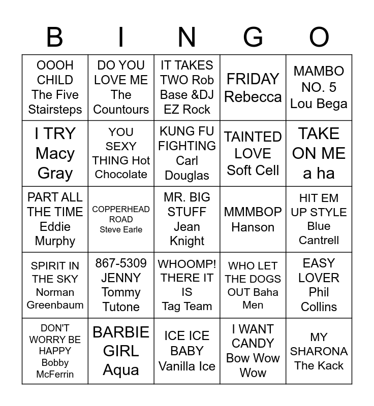Music Bingo Card