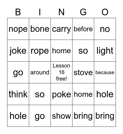 Long o (cv, cvce)) Bingo Card