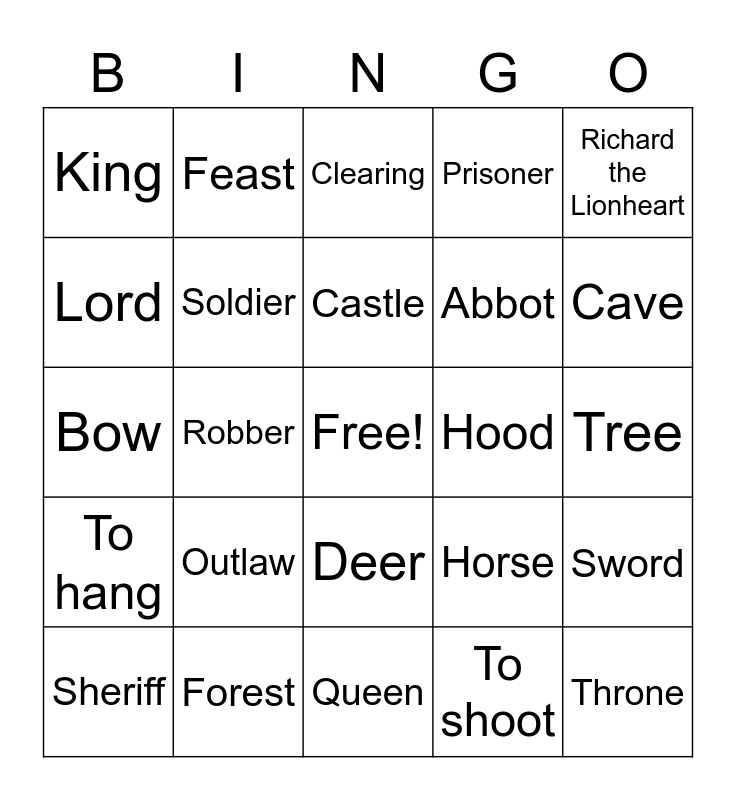 Robin Hood Chapter 1 Bingo Card