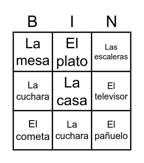 Bingo de palabras Bingo Card