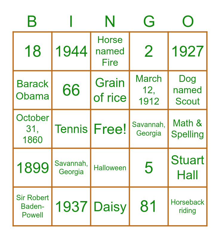 SCOUTSGIVING BINGO Card