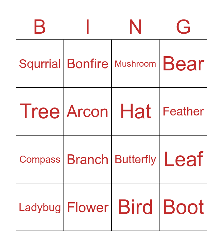 Bear Hunt Bingo Card