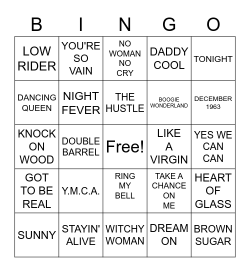 70'S MUSIC Bingo Card