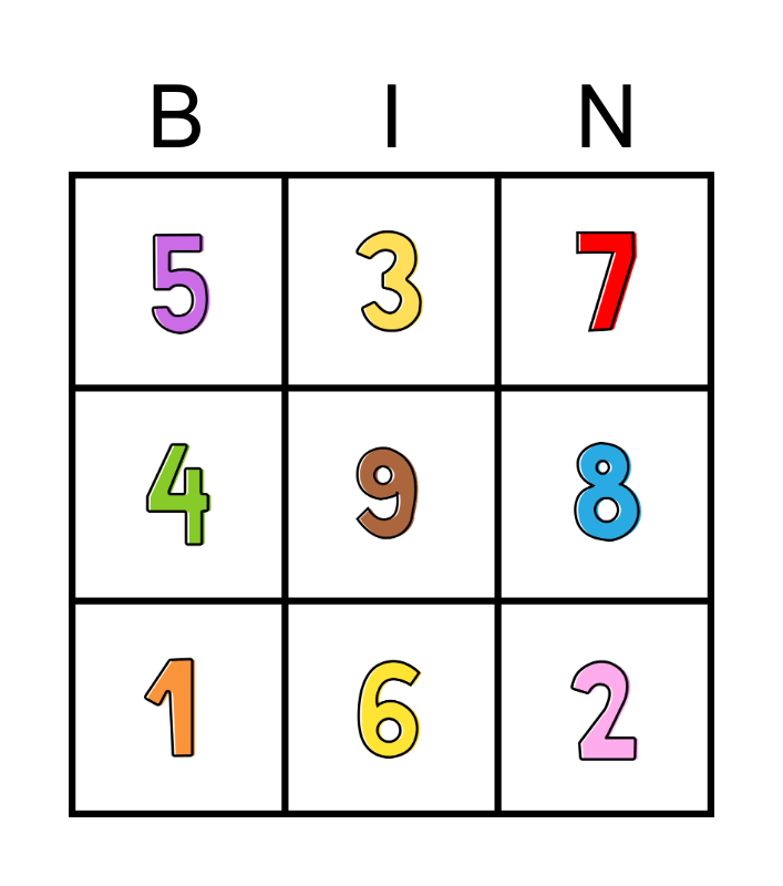 Bingo 1 - 9 Bingo Card