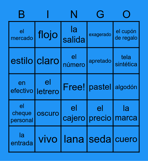 Spanish 2 Realidades 2B vocab Bingo Card