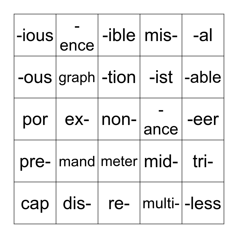 SIPPS Challenge A Lesson 25 Bingo Card