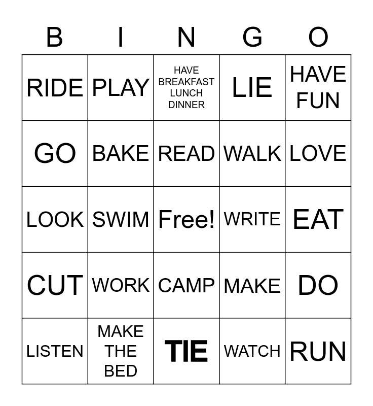 PRESENT CONTINUOUS Bingo Card