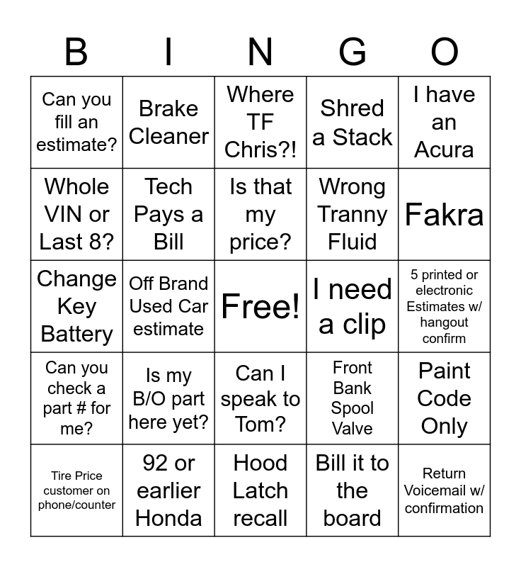 In - Front Bank Spool Valve / Out - Perfect Pull Bingo Card