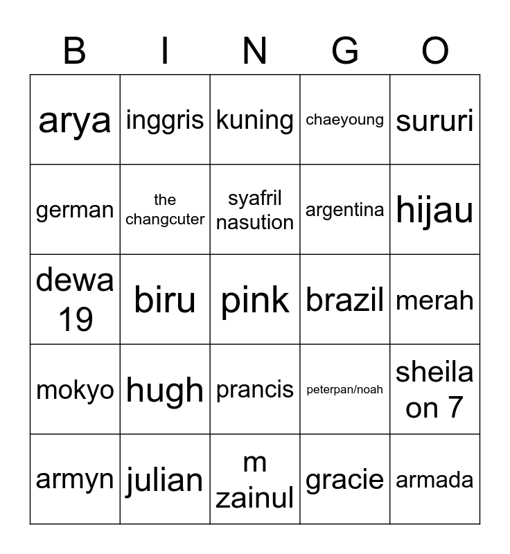 Untitled Bingo Card