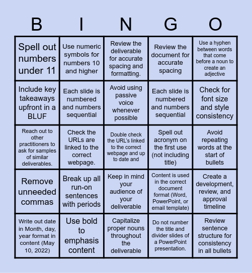 Delivery BING! Bingo Card