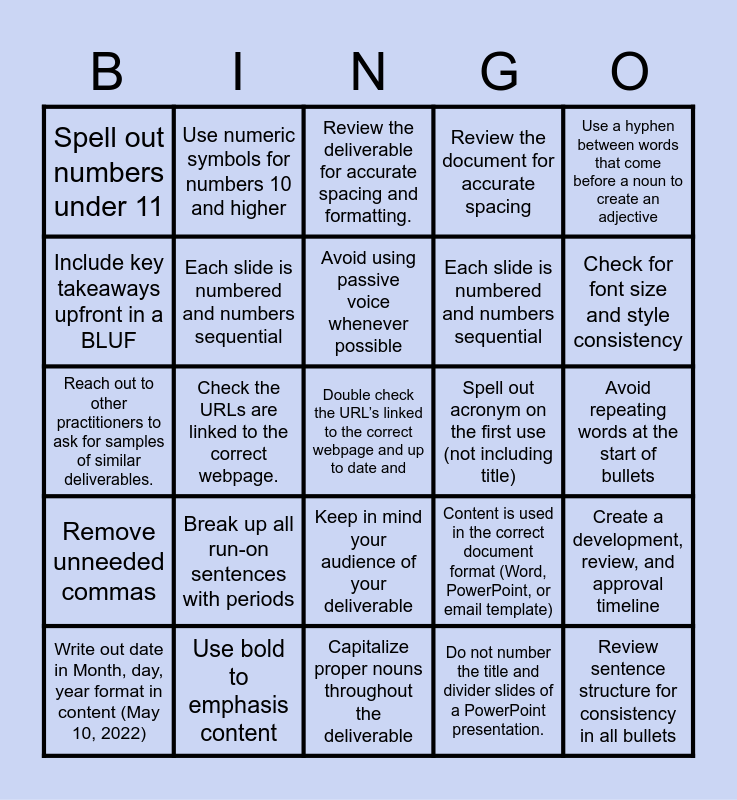 Delivery BING! Bingo Card