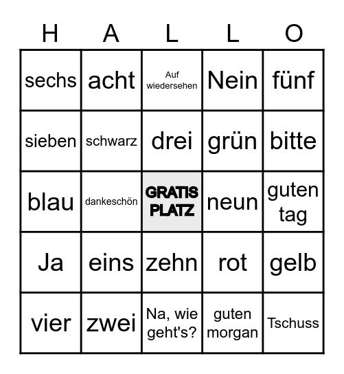 German Bingo Card