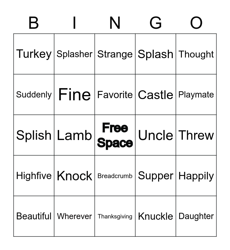 Power Words Bingo! Bingo Card