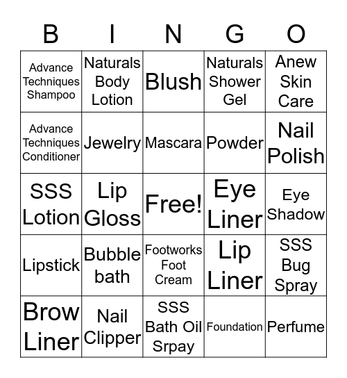 Avon Bingo Card