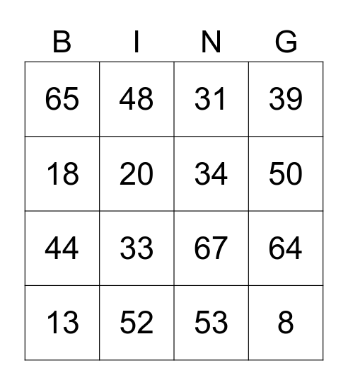 Bingo Ban 1-10,100,1000,10,000 Bingo Card