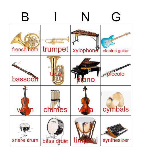 Instruments: Wind, String, Percussion, Electronic Bingo Card