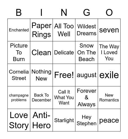 Round 2 - Fan Favs Bingo Card