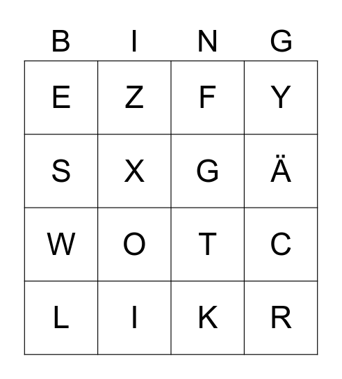 BINGO VERSALER Bingo Card