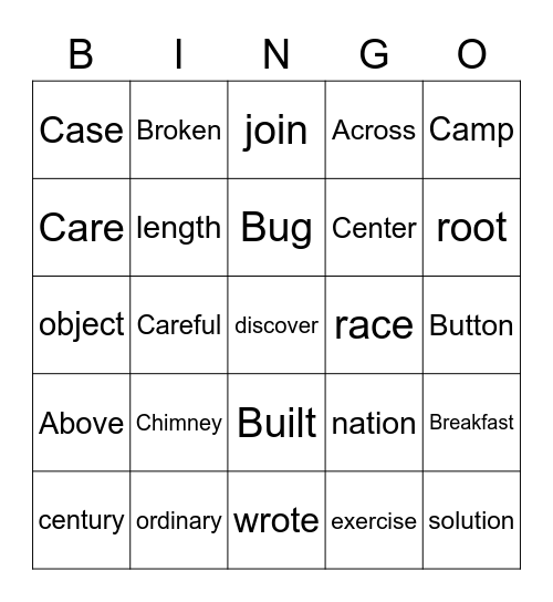 4th Grade Sight Word Bingo Card