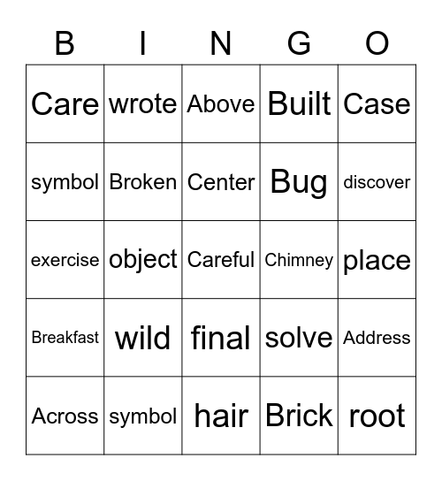 4th Grade Sight Word Bingo Card