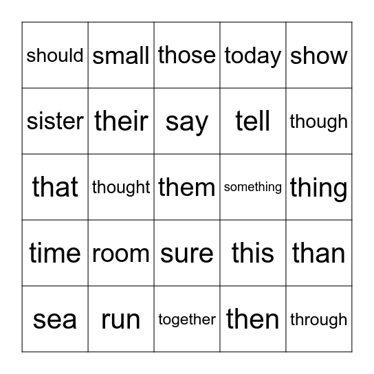 First Grade Words 76-100 Bingo Card