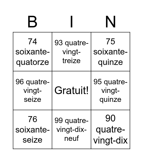70-100 Bingo Card