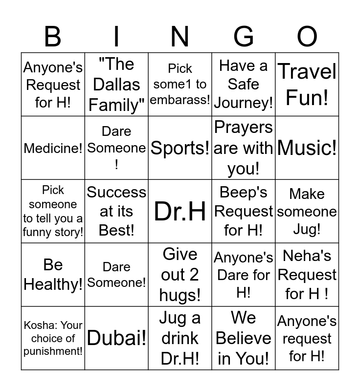 Good Luck Dr.H! Bingo Card