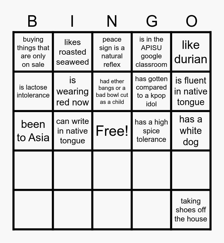 APISU BINGO Card