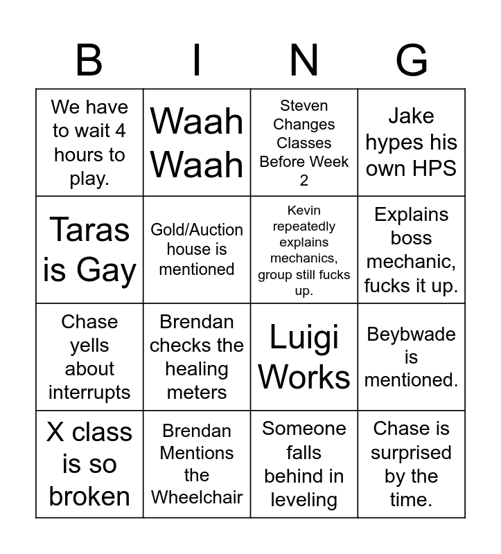 WoW Release Bingo Card