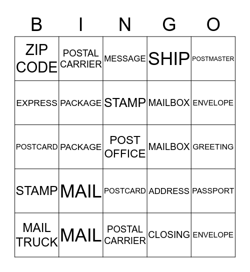 POST OFFICE Bingo Card
