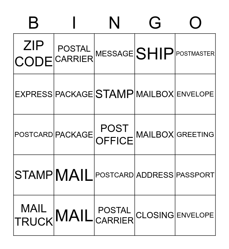 POST OFFICE Bingo Card