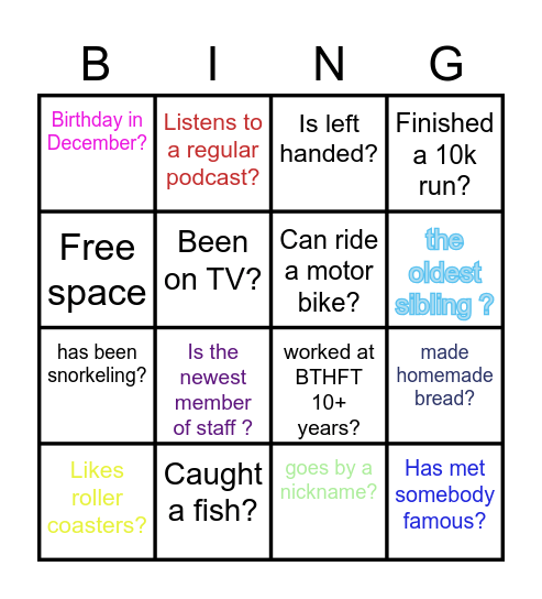 BTHFT Finance Away Day Super Bingo Card