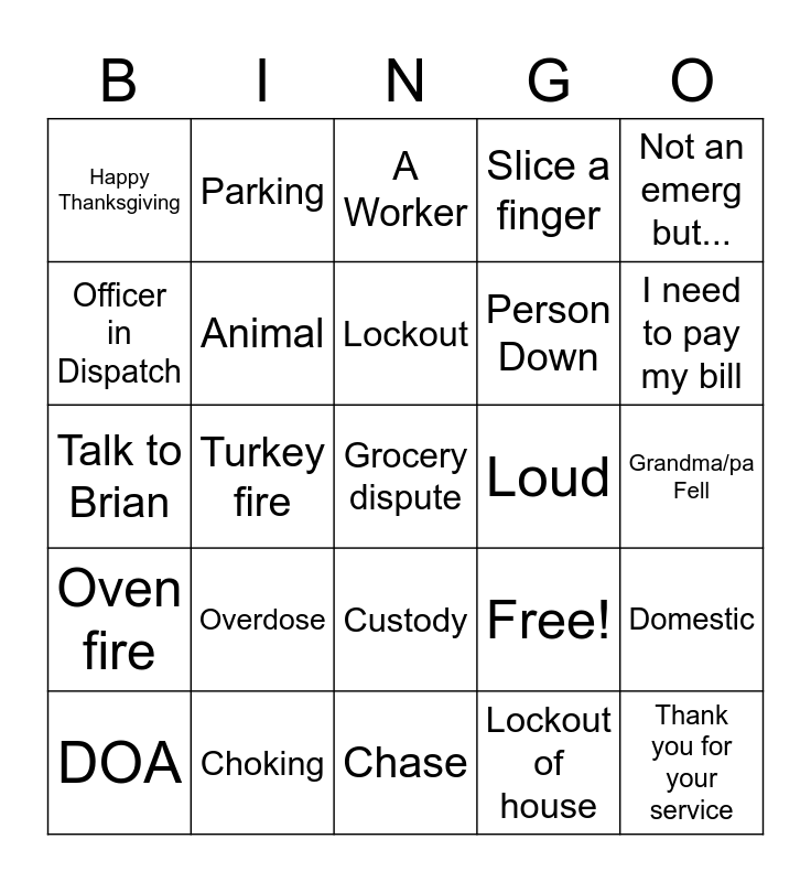 Dispatch Bingo Card
