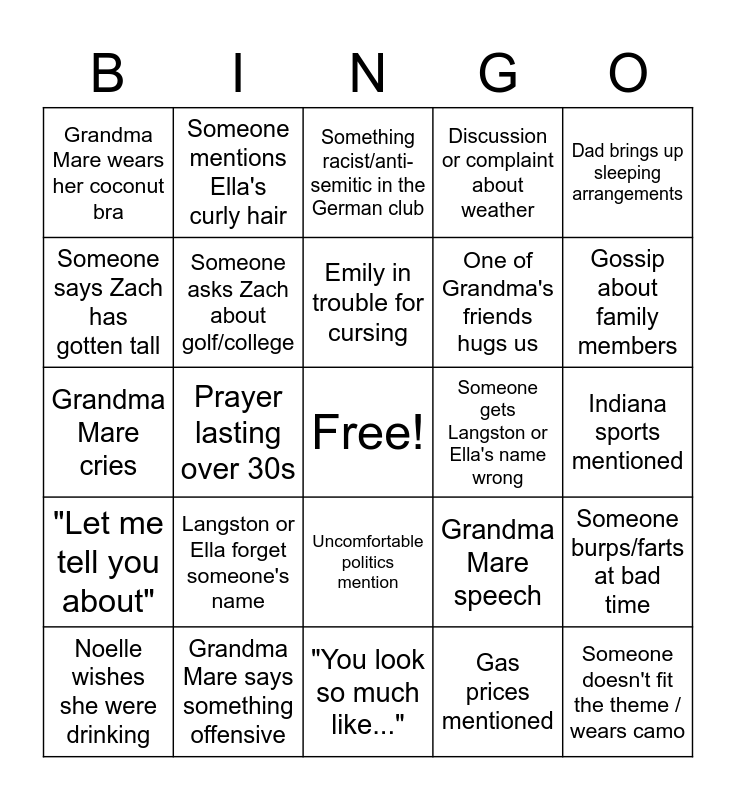 Secret Bingo Card