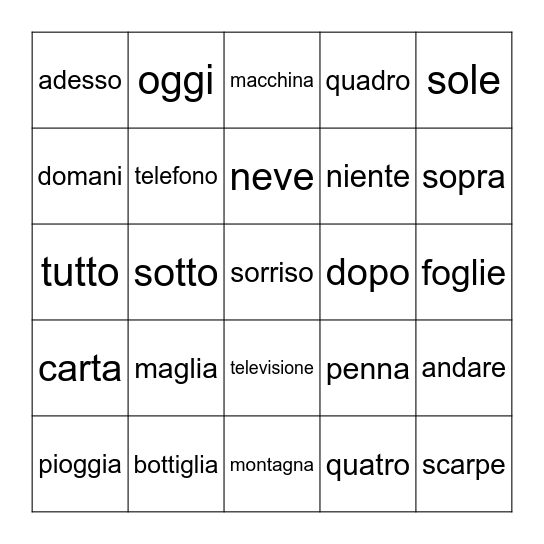 Tombola! Bingo Card