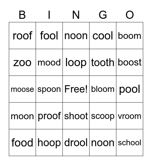 oo words Bingo Card