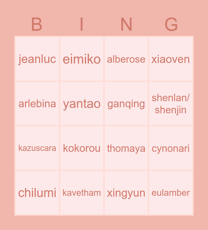 Ship Fic Bingo Card