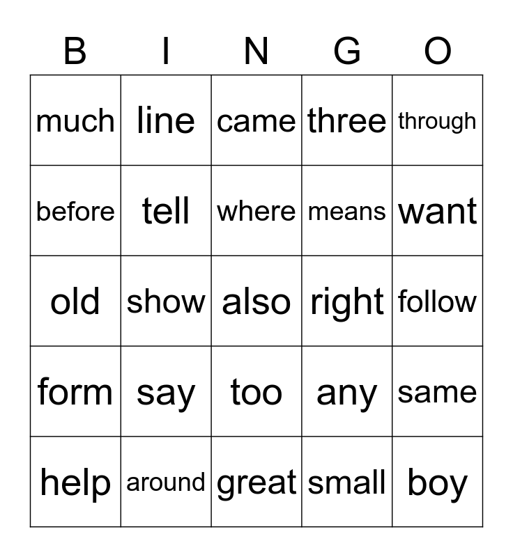Fry Words 101-200 #2 Bingo Card
