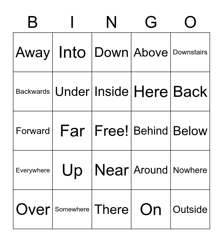 Adverbs of Place Bingo Card