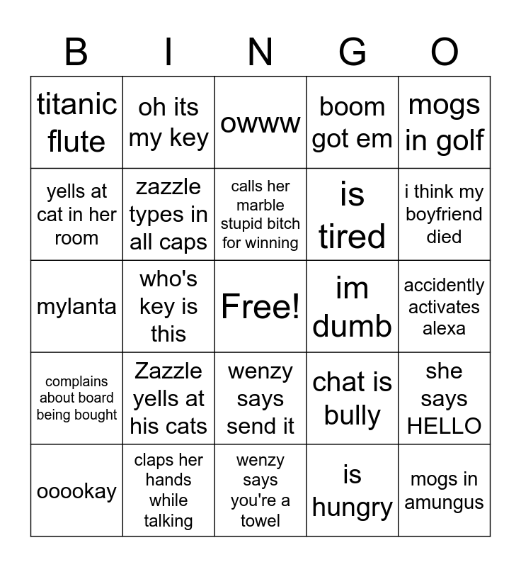 Misstrashes Stream Bingo Card