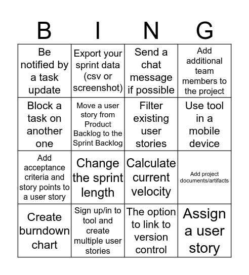 Agile Tools Bingo Card