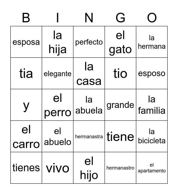Duolingo Family Bingo Card